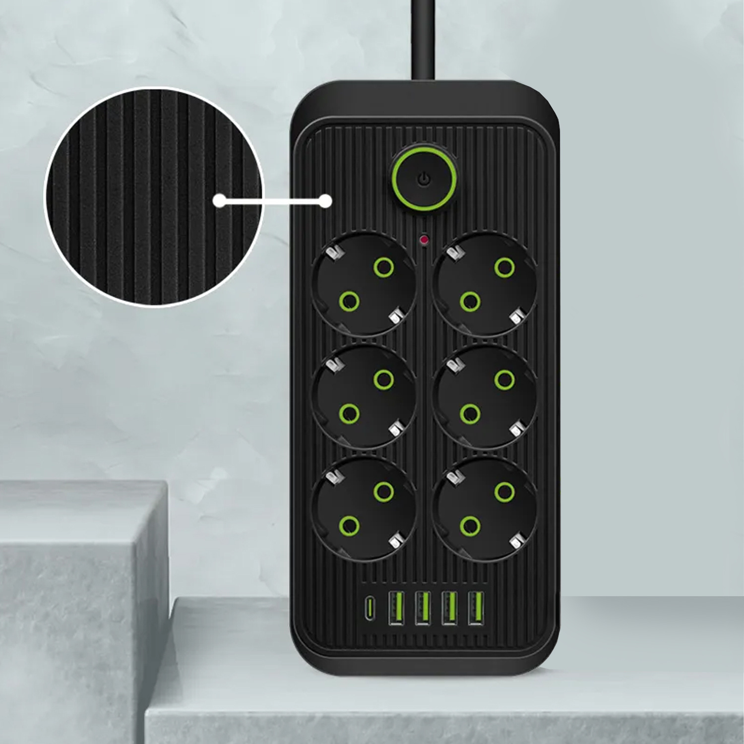 Extension cord Power strip 6 sockets AC EU sockets 4x USB USB-C type C ...