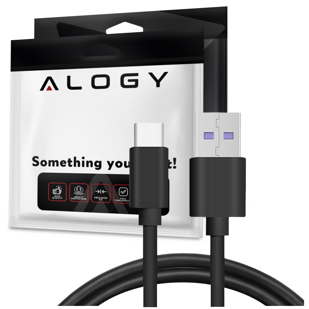 Kabel Alogy szybki przewód USB-A do USB-C Type C 5A 1m Czarny - 4KOM ...