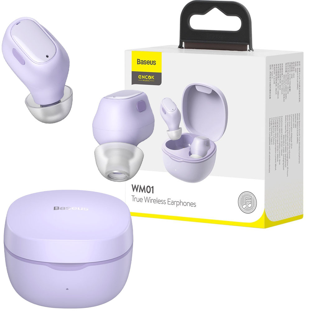 Słuchawki bezprzewodowe TWS Baseus Encok WM01 Fioletowe - 4KOM ...